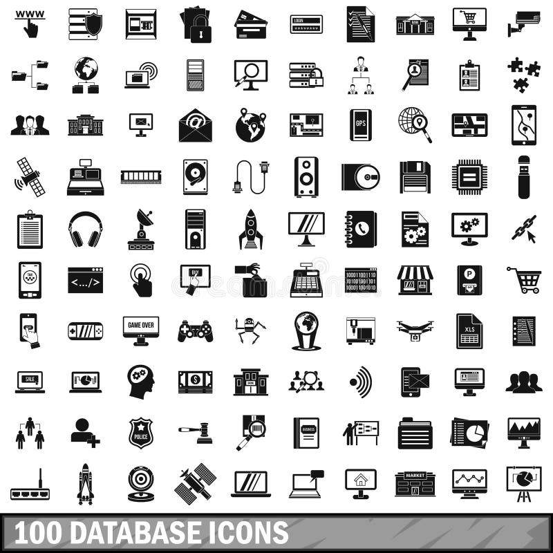 100 Database Icons Set, Simple Style Stock Vector - Illustration of ...