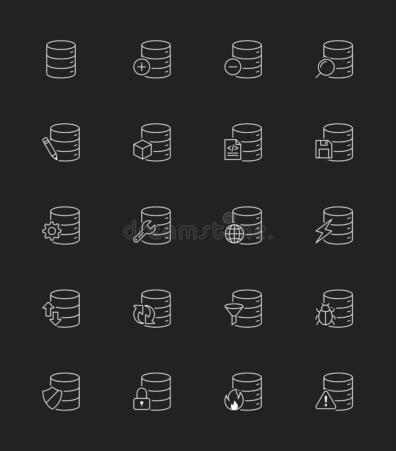 Database Icons Set, Line Thickness Icons Stock Vector - Illustration of ...