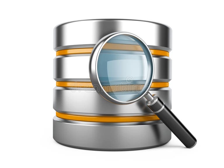 Database with Magnifier stock illustration. Illustration of memory ...