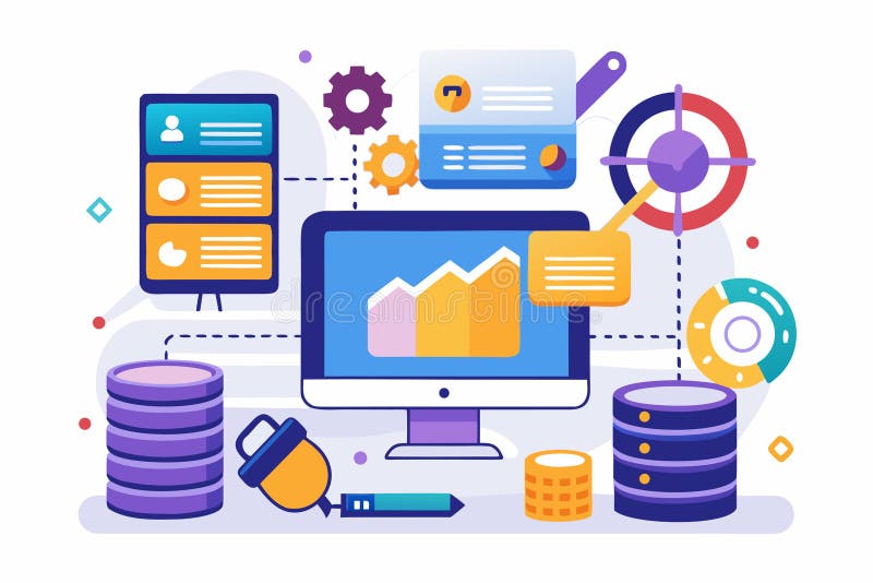 Database Management Research Concept Featuring Visual Elements Like ...