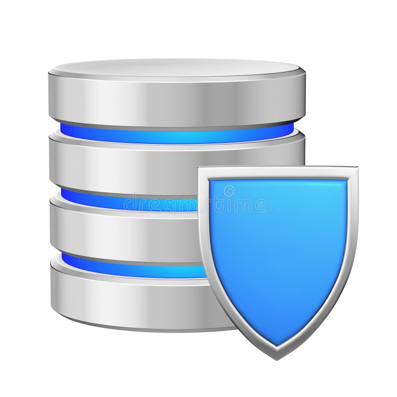 Database with Metal Blue Shield Data Protection Concept Stock ...