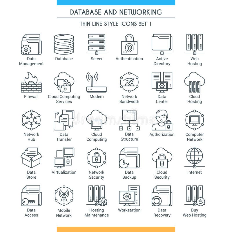 Database and Networking Icons 2 Stock Illustration - Illustration of ...