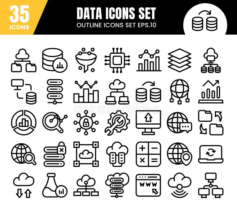 Database Outline Icons Set.Data Analysis, Statistics, Analytics Web Signs.Stock Vector Stock ...
