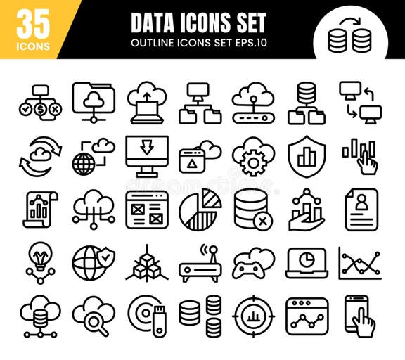 Database Outline Icons Set.Data Analysis, Statistics, Analytics Web Signs.Vector Illustration ...