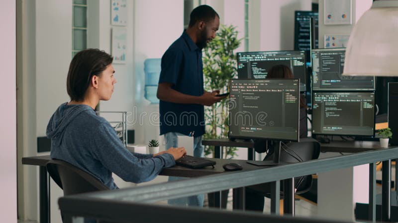 Database Programer Developing Source Code And Cloud Computing Stock Footage Video Of