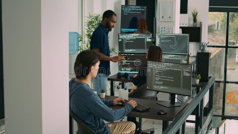 Database Programer Writing Source Code And Script On Terminal Window