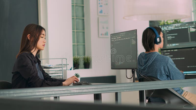 Database Programer Writing Source Code With Coding Language In It Development Stock Footage