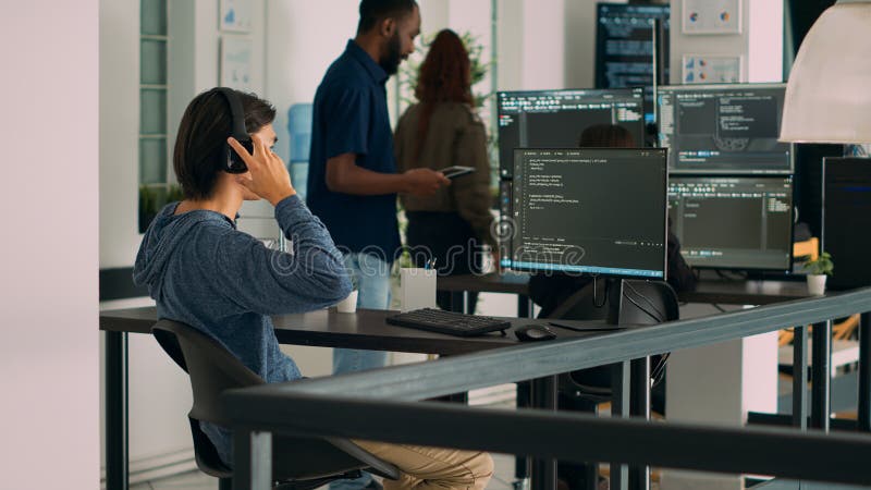 Database Programer Writing Source Code And Developing Security Server With Html Script Stock