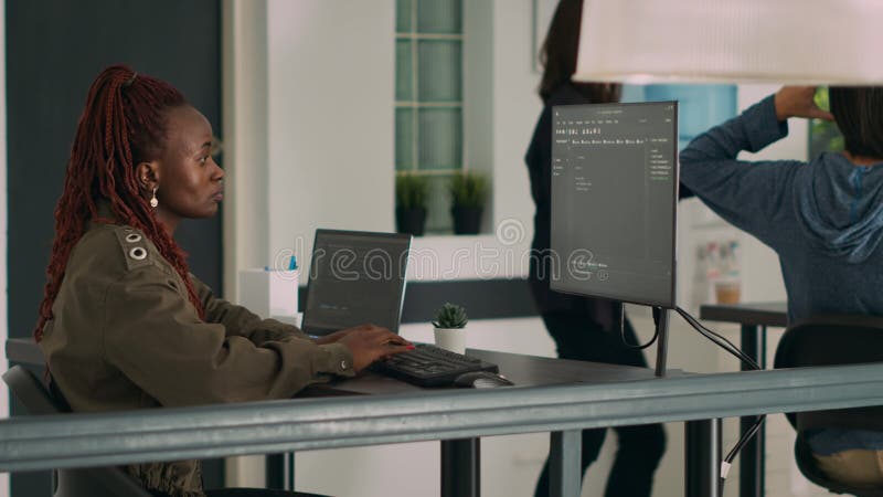 Database Programer Writing Source Code And Script On Terminal Window