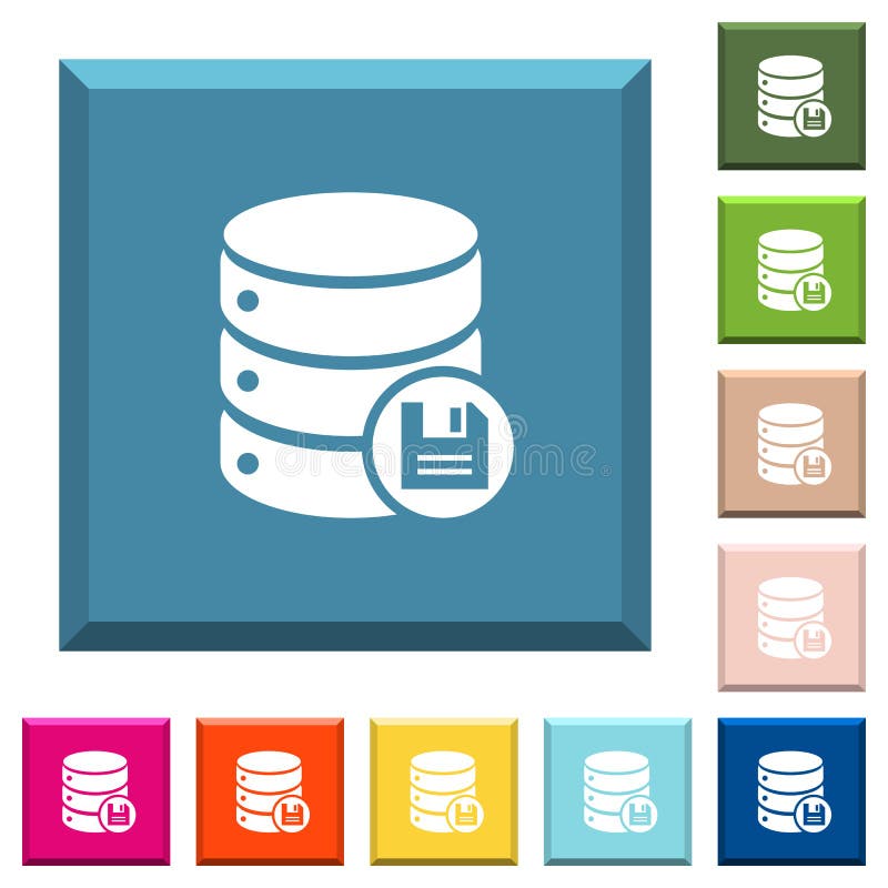 Database Save White Icons on Edged Square Buttons Stock Vector ...