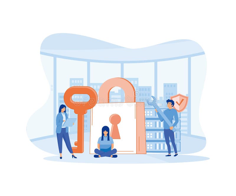 Database Security. Business People Holding a Key and Lock. Personal ...