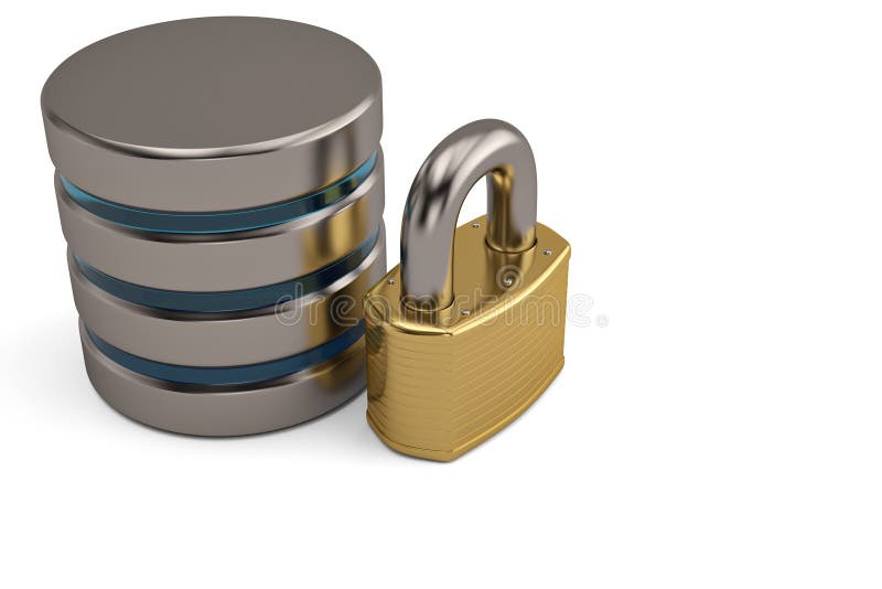 Database Security Concept Database and Lock on White Background. Stock ...
