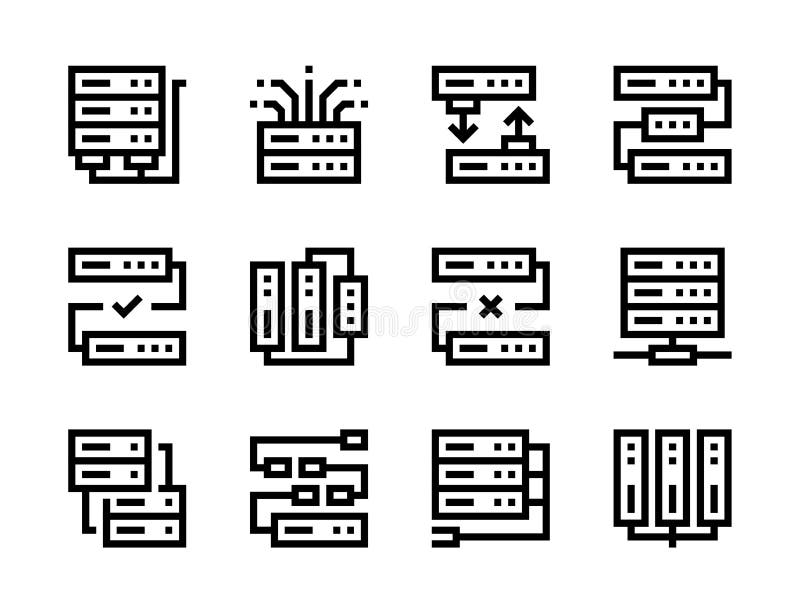 Database Server Connection And Data Transfer Line Vector Icons Stock