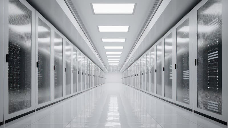 A Database Server Room with Rows of Servers Maintaining Stock ...