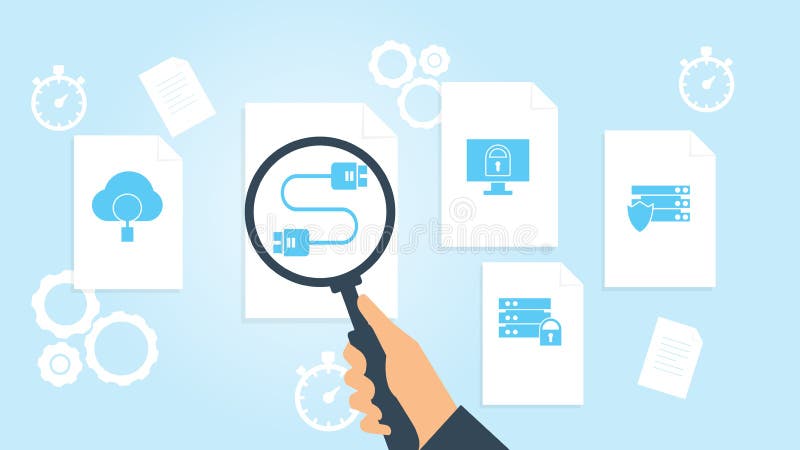 Database, Server, Shield File, Document Research Vector Illustration ...