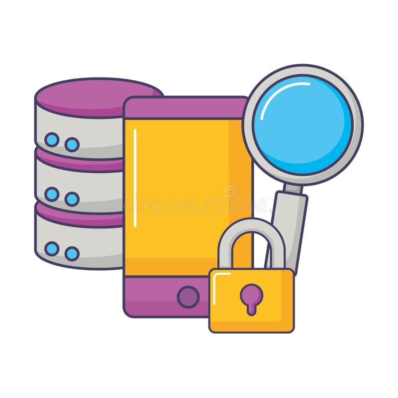 Database Server Smartphone Security Magnifying Glass Stock Illustration ...