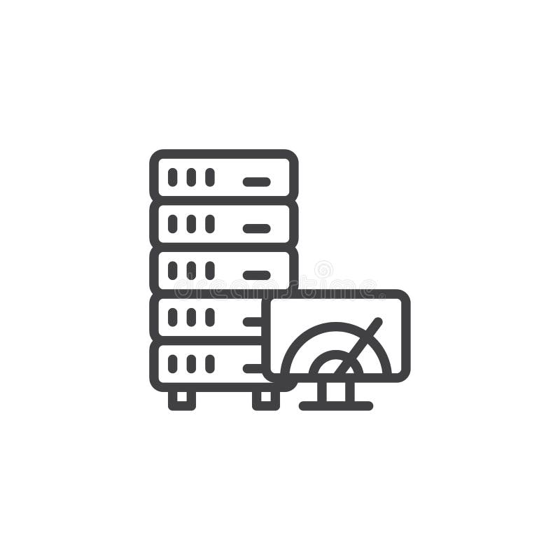 Database, Server and Speedometer on Screen Line Icon Stock Vector ...