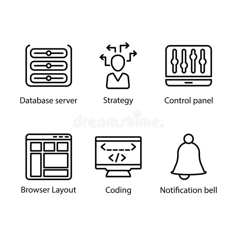 Database Server, Strategy, Control Panel, Browser Layout, Coding, Notification Bell, Icon Stock ...