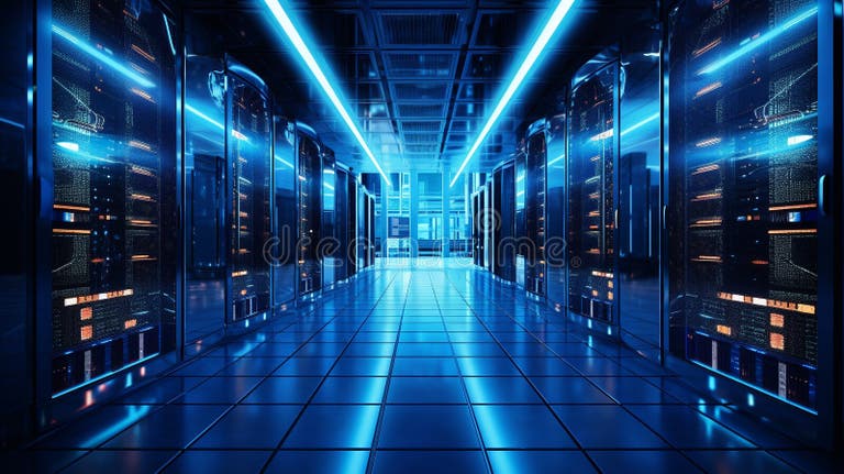 Database Server. Super Computer Stores Big Data Digital Information. Hi ...