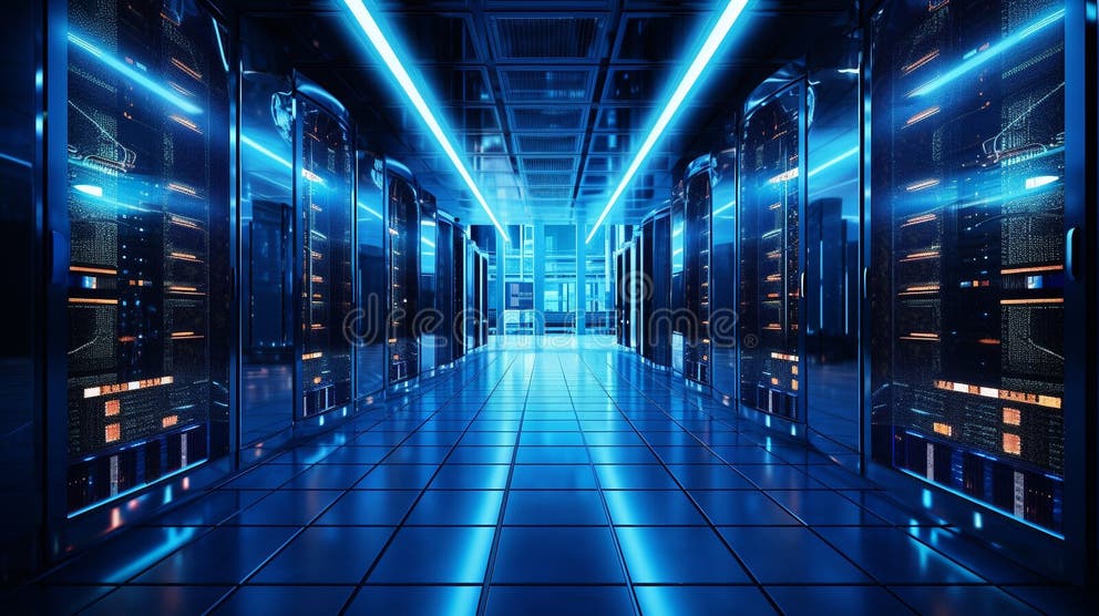 Database Server. Super Computer Stores Big Data Digital Information. Hi ...