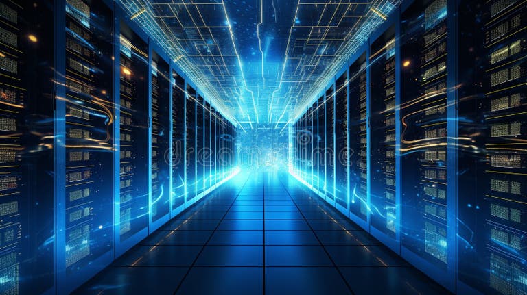 Database Server. Super Computer Stores Big Data Digital Information. Hi ...