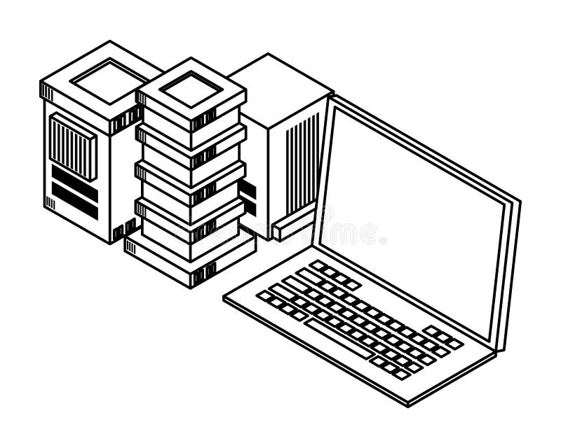 Database Servers and Computing Technology in Black and White Stock ...