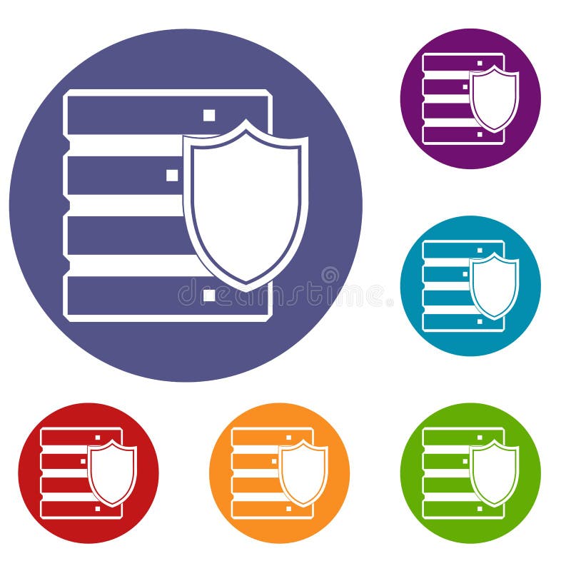 Database with Shield Icons Set Stock Vector - Illustration of circle ...