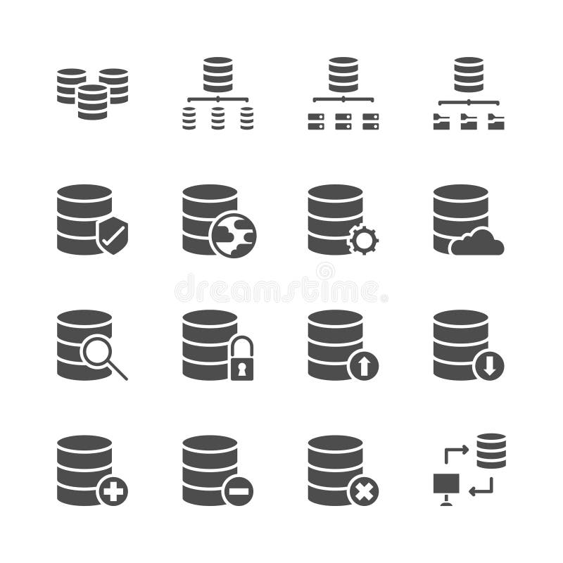 Database System Icon Set in Glyph Design. Stock Vector - Illustration ...