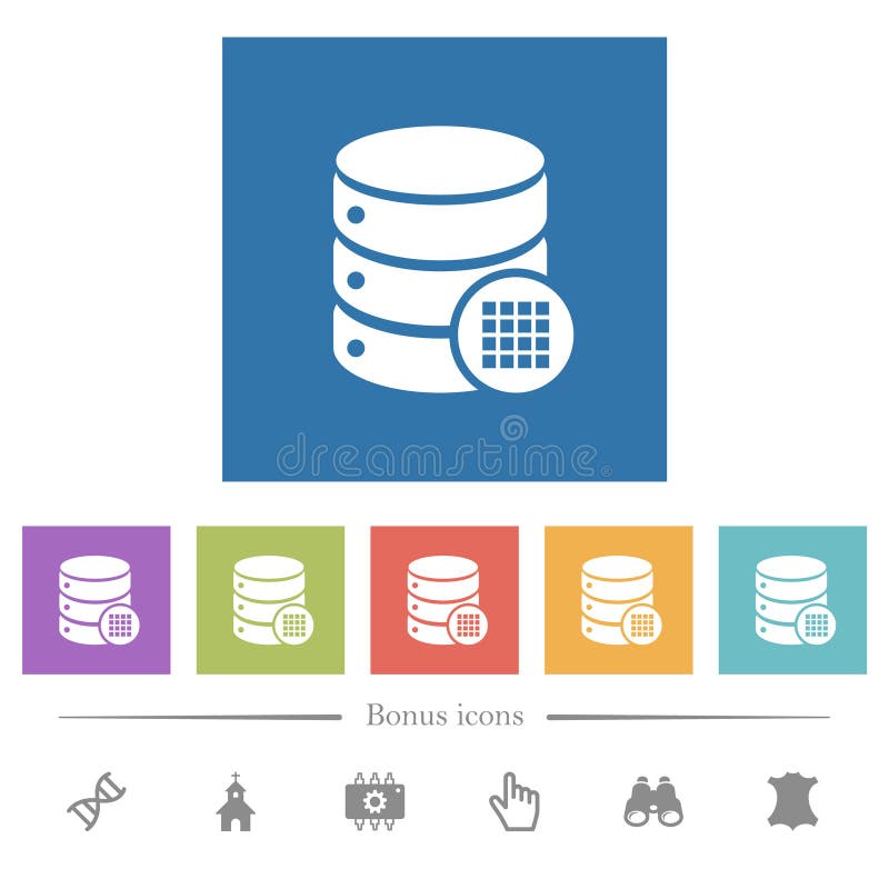 Database Table Cells Flat White Icons in Square Backgrounds Stock ...