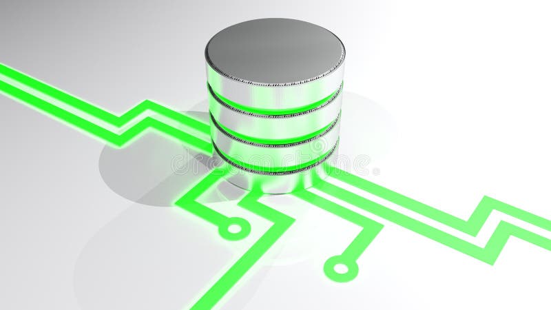 DATABASE Technology Concept Image with Metallic Disks and Green Light ...
