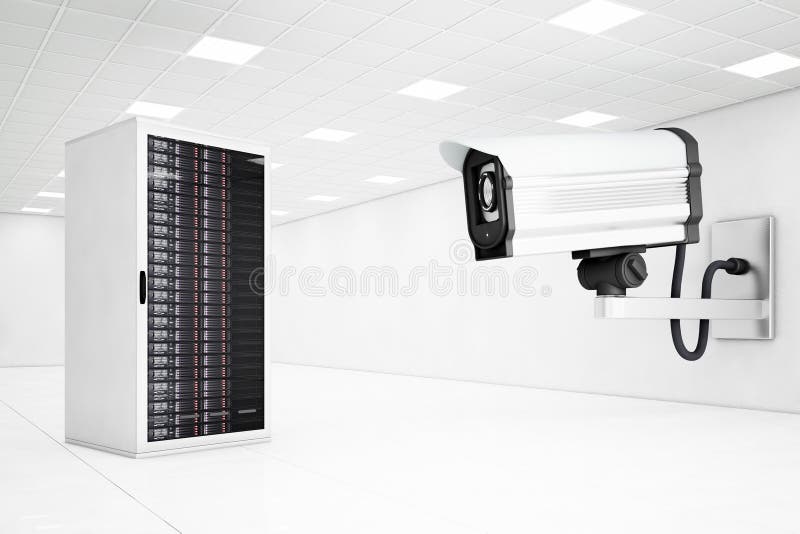Datacenter with a Big Cctv Camera Stock Illustration - Illustration of ...