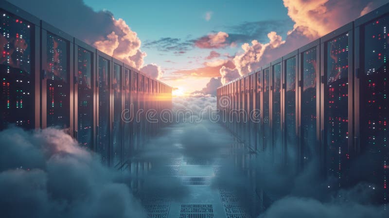 Datacenter in the Clouds at Sunset Providing Cloud Computing Services Stock Photo - Image of ...