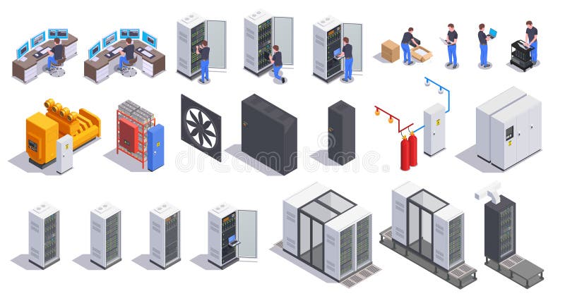 Datacenter Communication Equipment Collection of Isolated Isometric ...