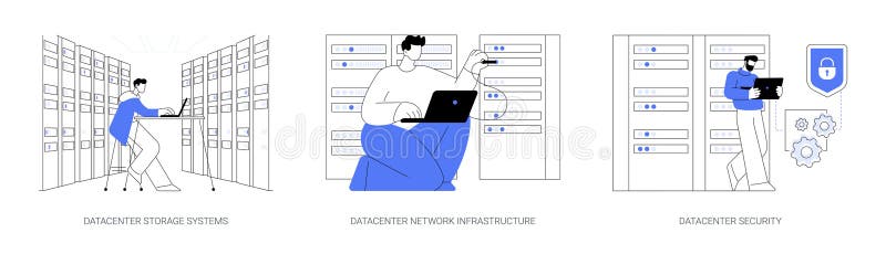 Datacenter Core Components Isolated Cartoon Vector Illustrations Se ...