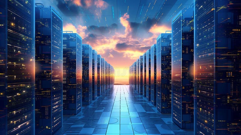 Datacenter Filled with Rows of Server Racks Cloud Computing and Storage ...