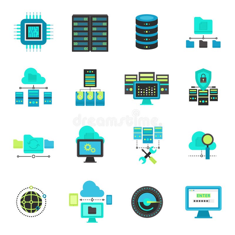 Datacenter Flat Icons Set stock vector. Illustration of isolated - 77573291