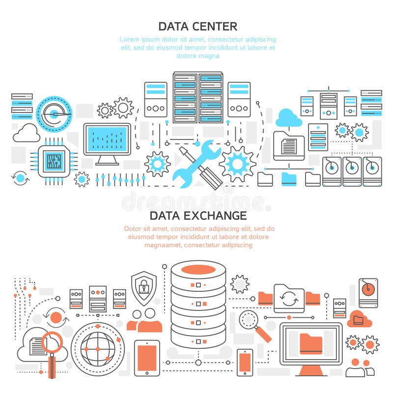 Datacenter Horizontal Linear Banners Stock Vector - Illustration of ...