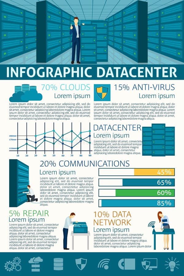 Datacenter Infographics Set Stock Vector - Illustration of data, charts ...