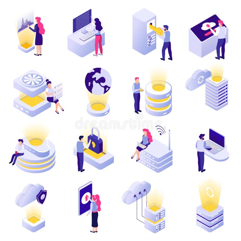 Datacenter Isometric Icons Set Stock Vector - Illustration of concept ...