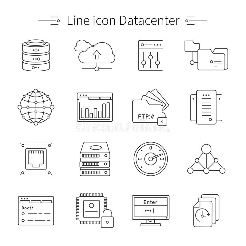 Datacenter Line Icon Set stock vector. Illustration of drive - 74877301