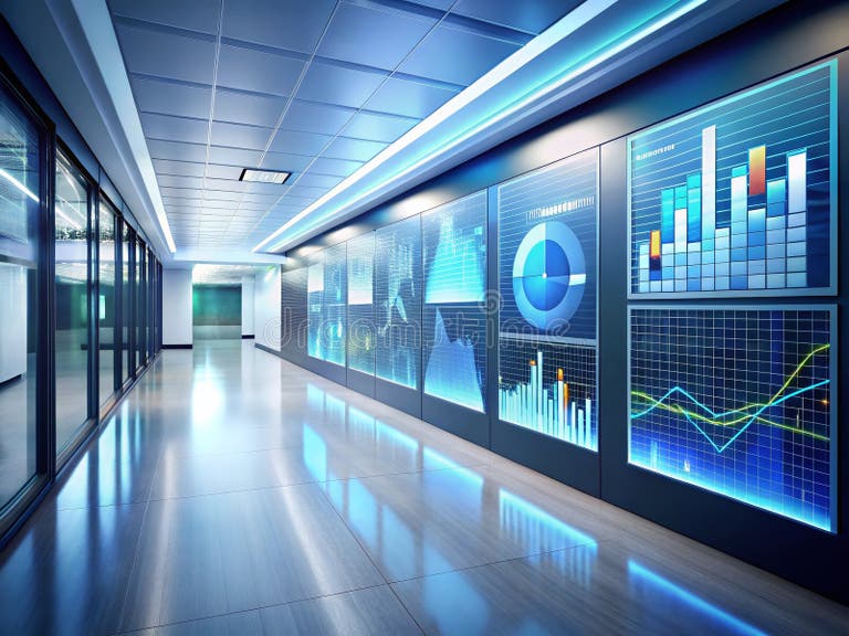 DataDriven Innovation Modern Office Corridor Features Interactive Data ...