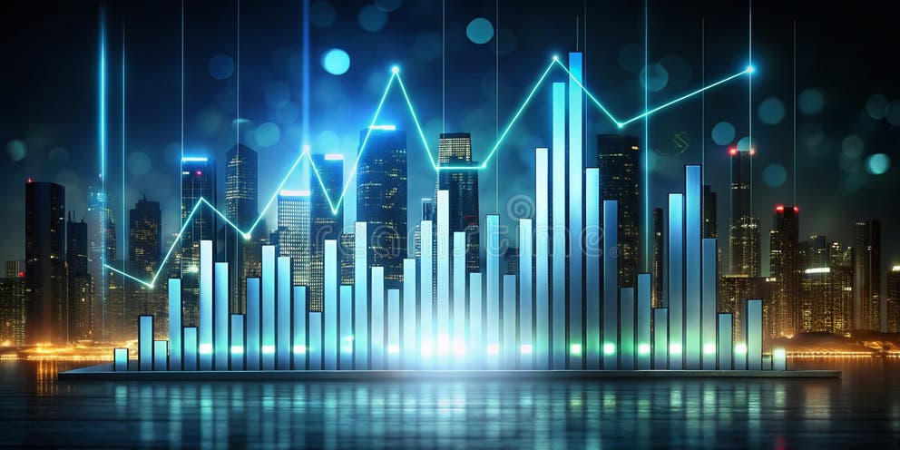 DataDriven Night City Skyline Flat Bar Graph Visualization of ...