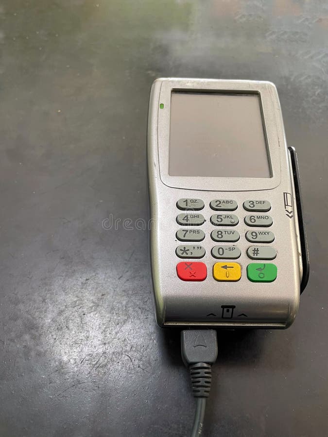 Dataphone. Payment Terminal on Black Counter Stock Image - Image of ...