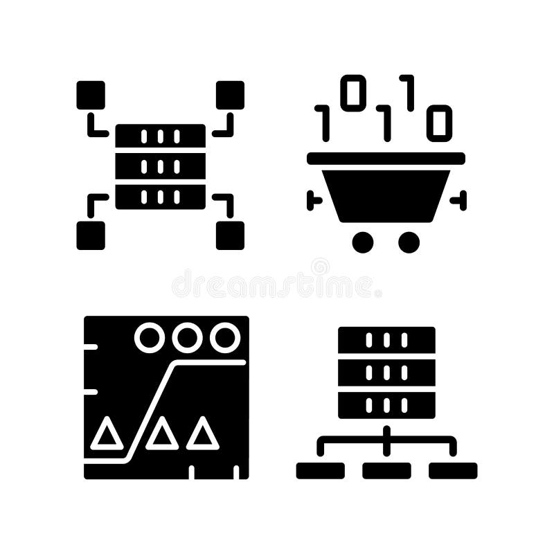 Dataset Processing Black Glyph Icons Set on White Space Stock Vector ...