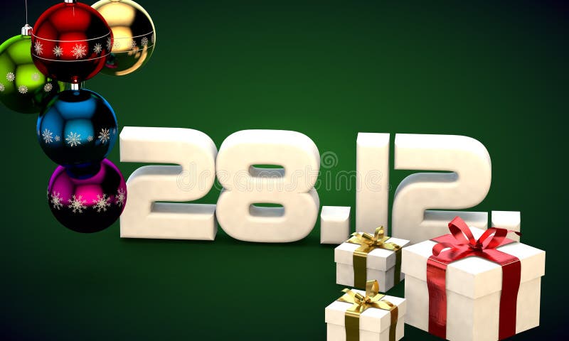 28 12 Date Calendar Gift Box Christmas Tree Balls 3d Illustration Stock ...
