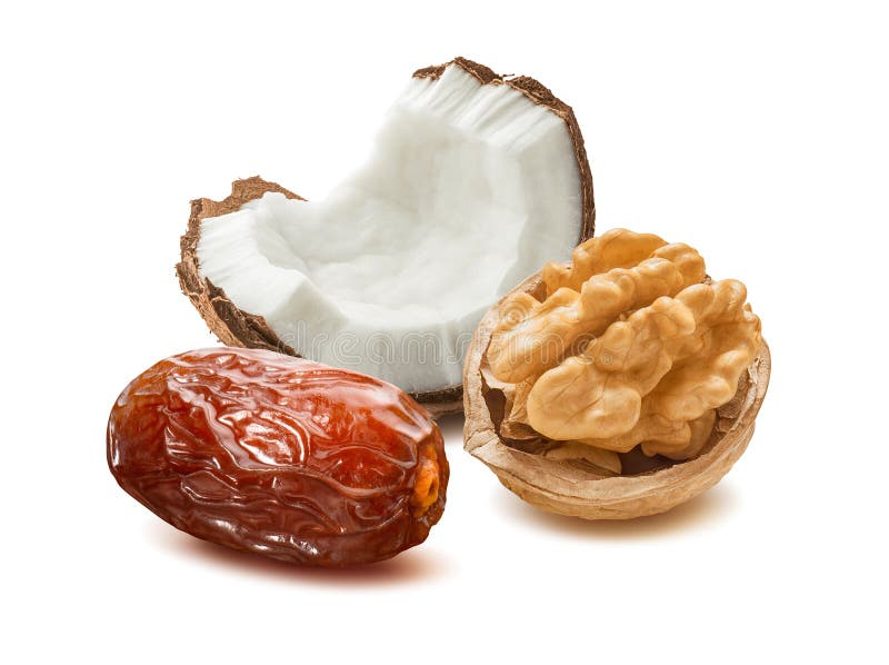 Date Coconut Nut Walnut Isolated White Background Clipping Path Stock ...