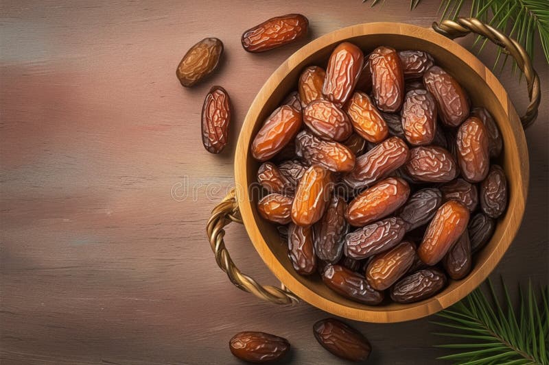 Date Display Top View of Dates in a Wooden Bowl Stock Illustration ...