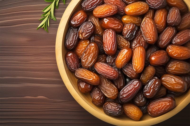 Date Display Top View of Dates in a Wooden Bowl Stock Illustration ...