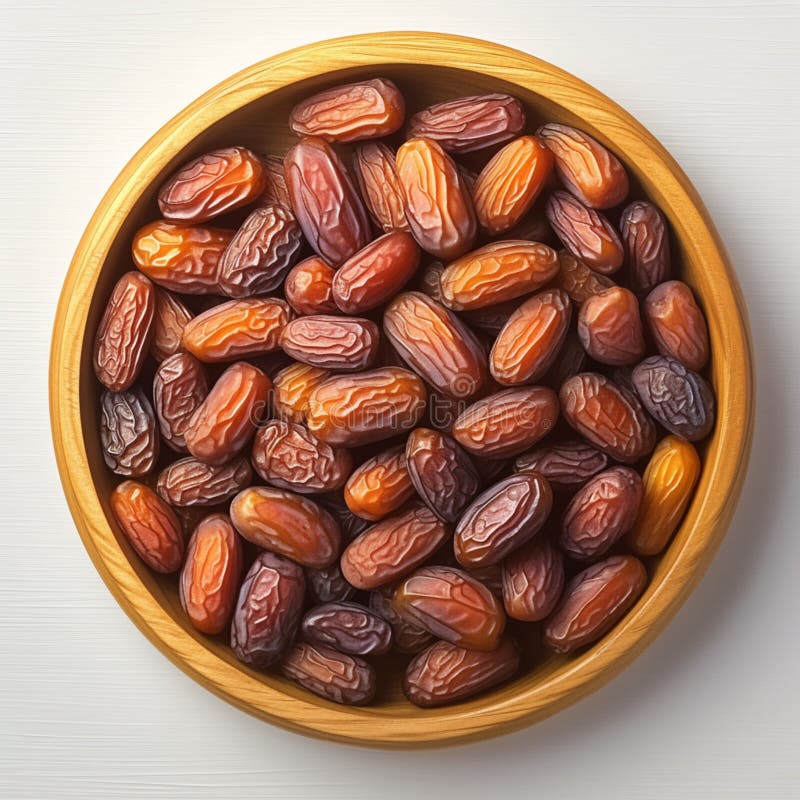 Date Display Top View of Dates in a Wooden Bowl Stock Illustration ...
