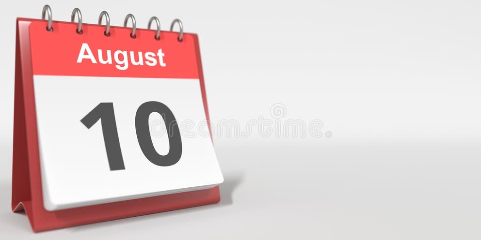 August 10 Date Written in German on the Flip Calendar Page. 3d ...
